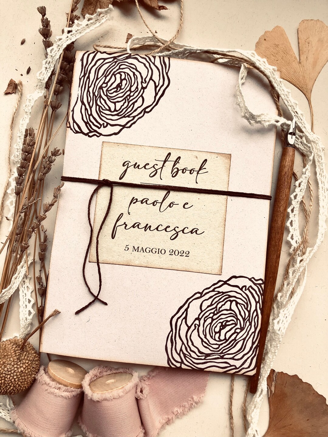 Handmade Guest Book With Recycled Paper, Hand Printed Guest Book for ...