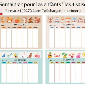 4 calendriers, semainiers pour enfants à imprimer, planning ...