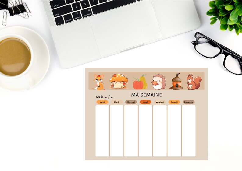 Semainier à imprimer calendrier pour enfants Les 4 - Etsy France