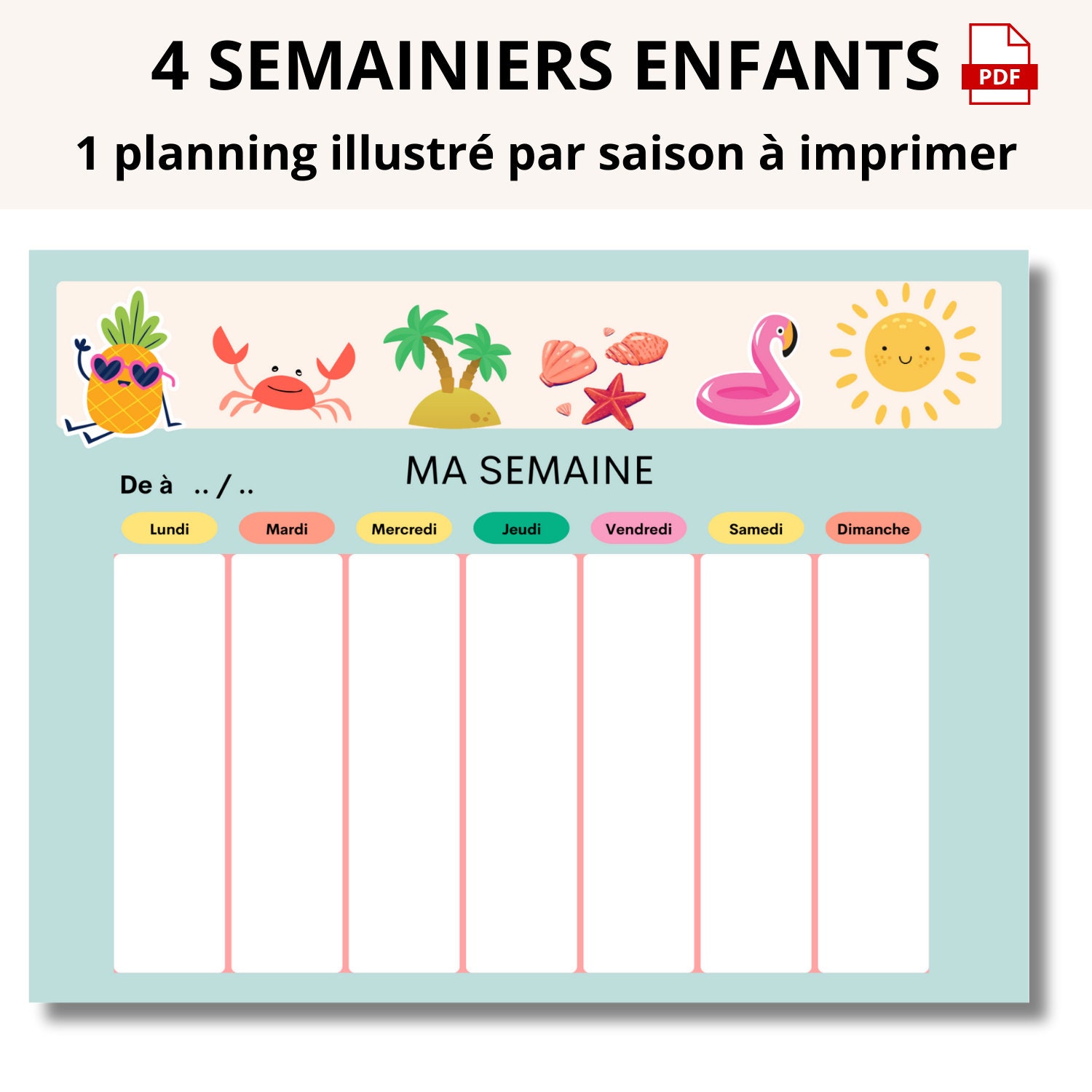 4 calendriers, semainiers pour enfants à imprimer, planning ...