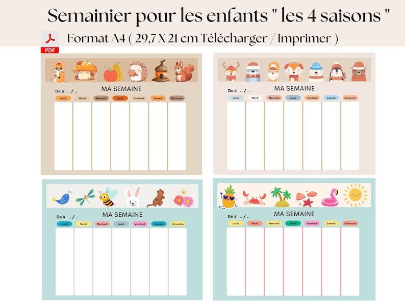 4 calendriers, semainiers pour enfants à imprimer, planning ...