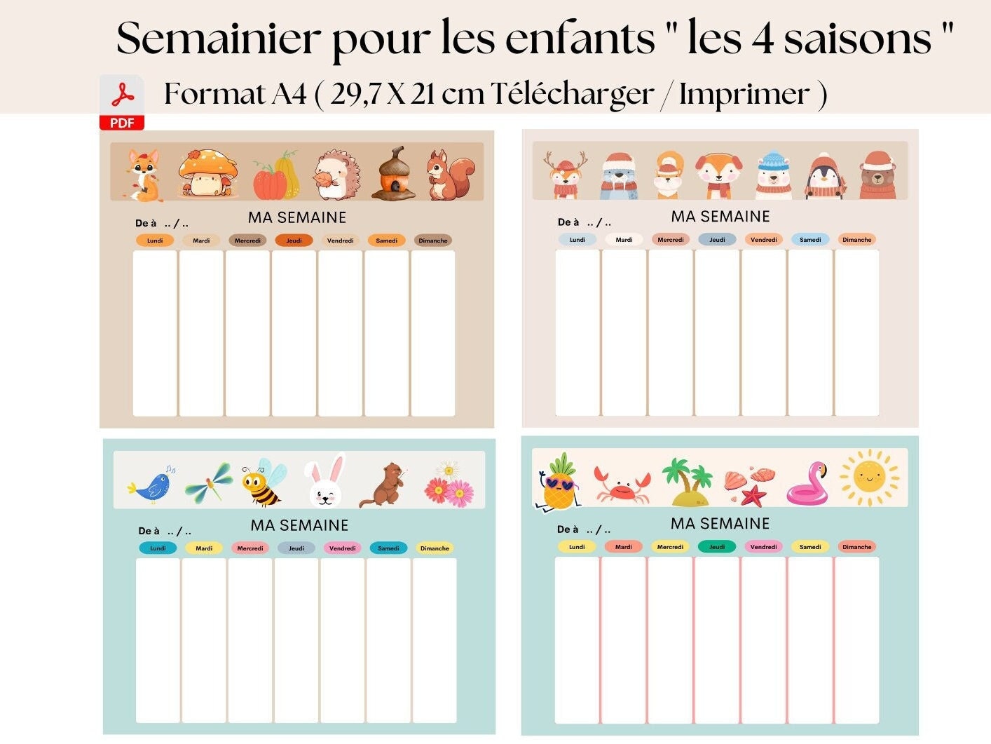 4 calendriers, semainiers pour enfants à imprimer, planning ...