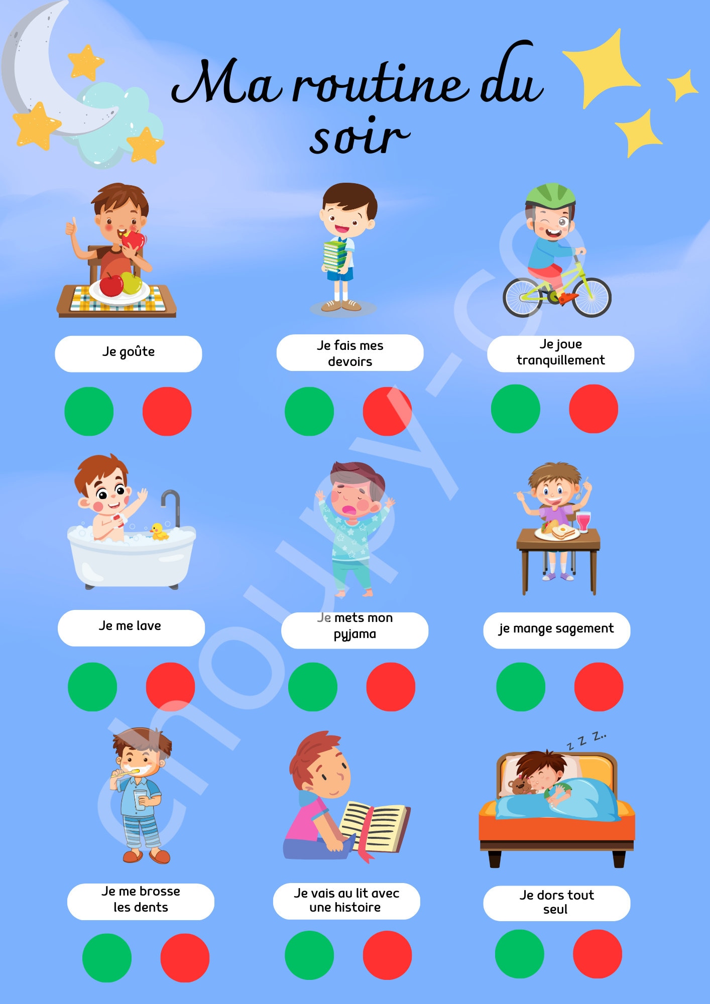Tableaux de routines, affiches routines, enfant, matin soir ...