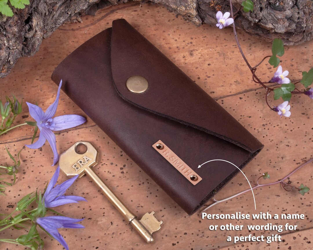 Slim, Safe and Secure Brown Leather Key Pouch Holds up to 4 Keys ...