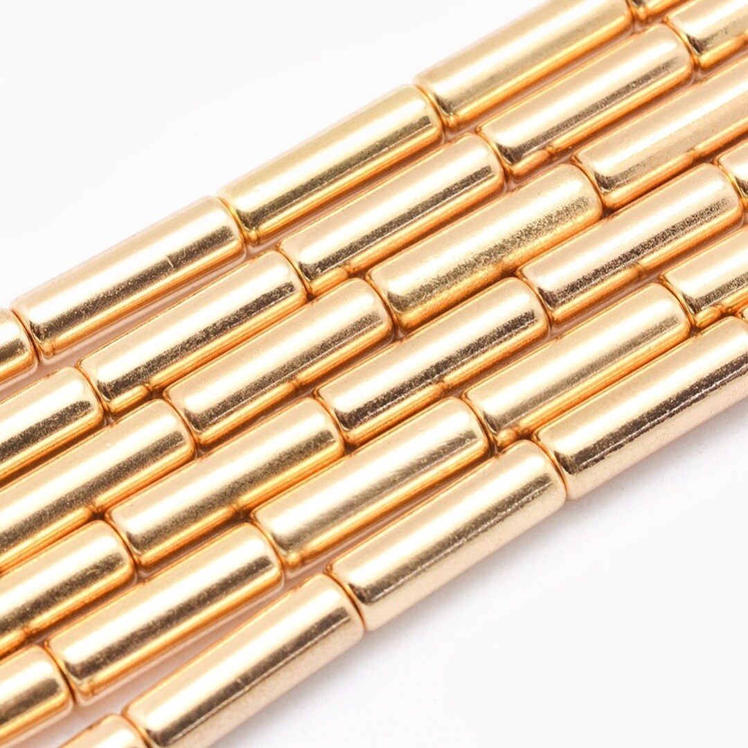 Hematite Tube Bead, Light Gold or Silver or Gunmetal Plated, 13 Mm, Set ...