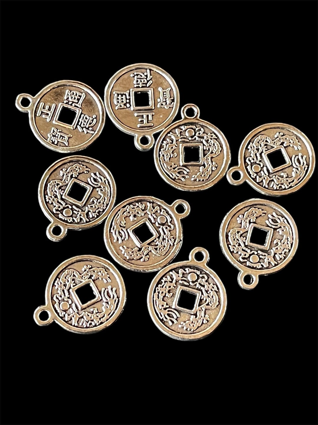 Feng Shui Coin Charm Pendant, Flat, Round Silver, Set of 20 - Etsy