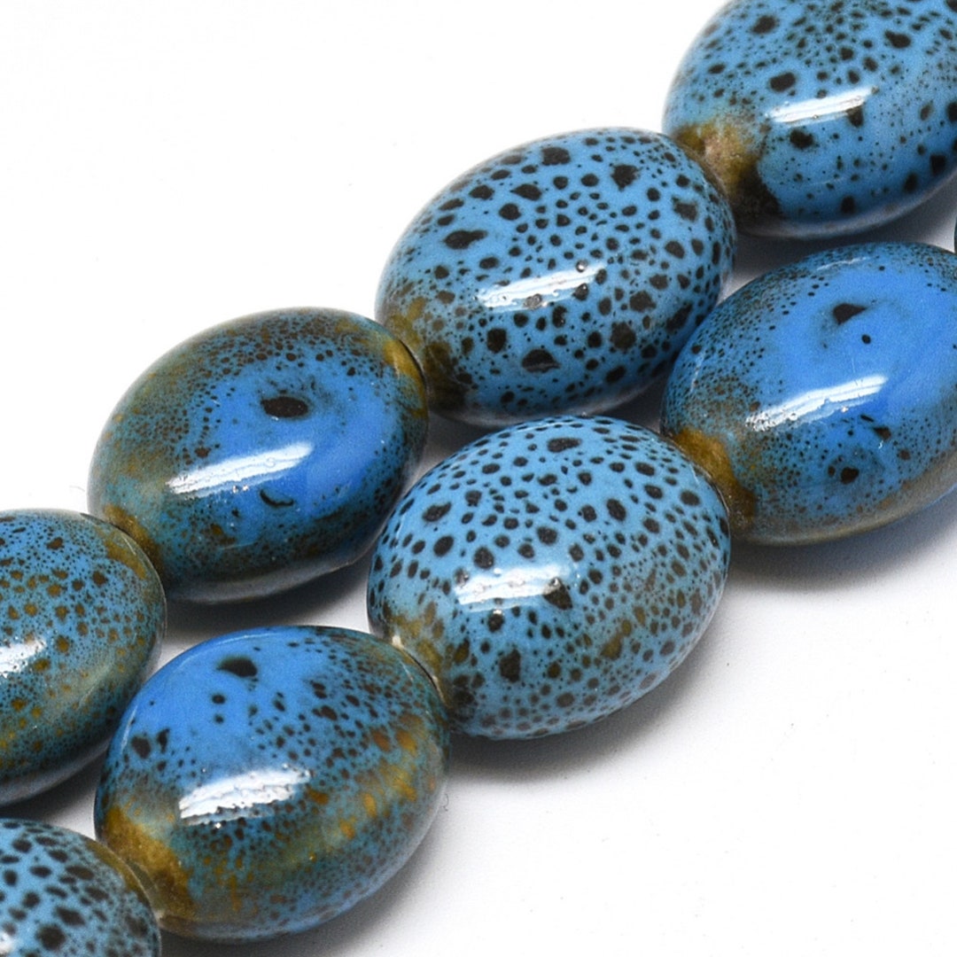 Ceramic Bead From Peru, Blue, Oval, Set of 10 Beads - Etsy