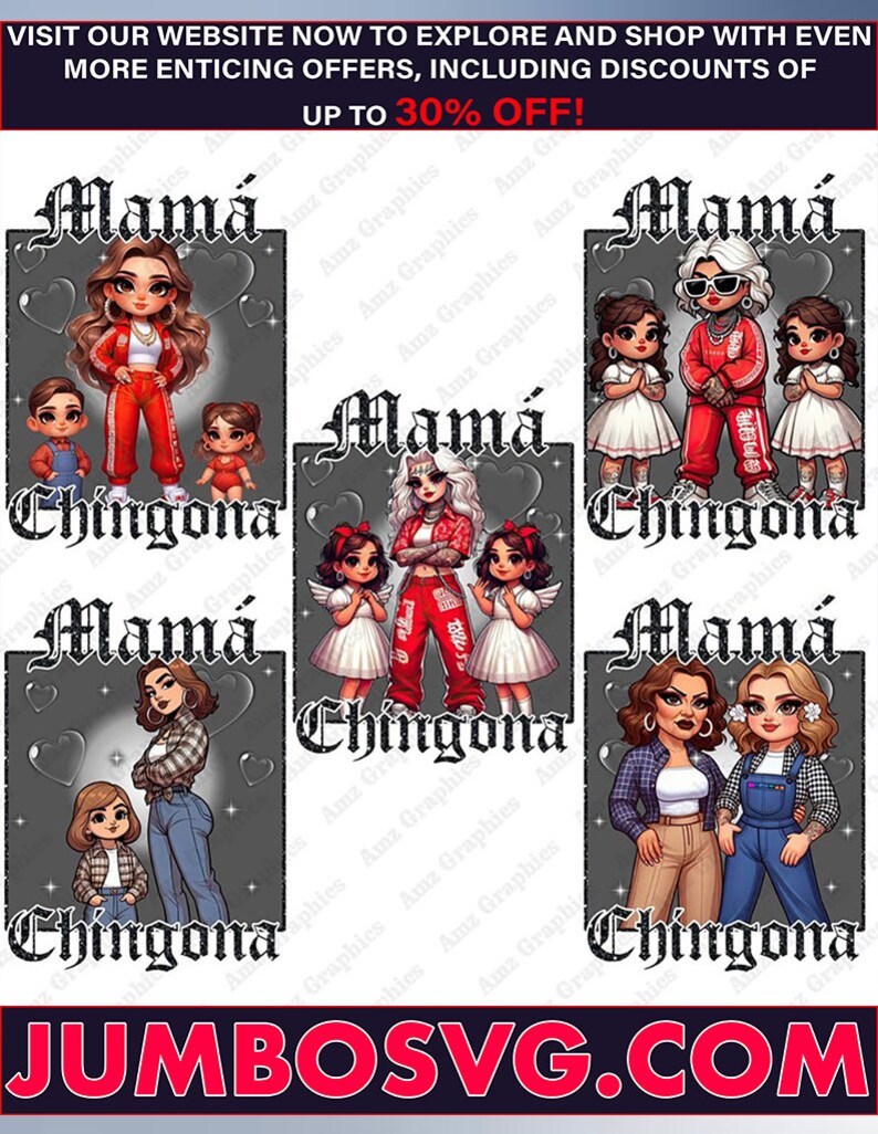10 Mama Chingona Chicana Cartoon Mom Png Bundle, Chibi Style Latina ...