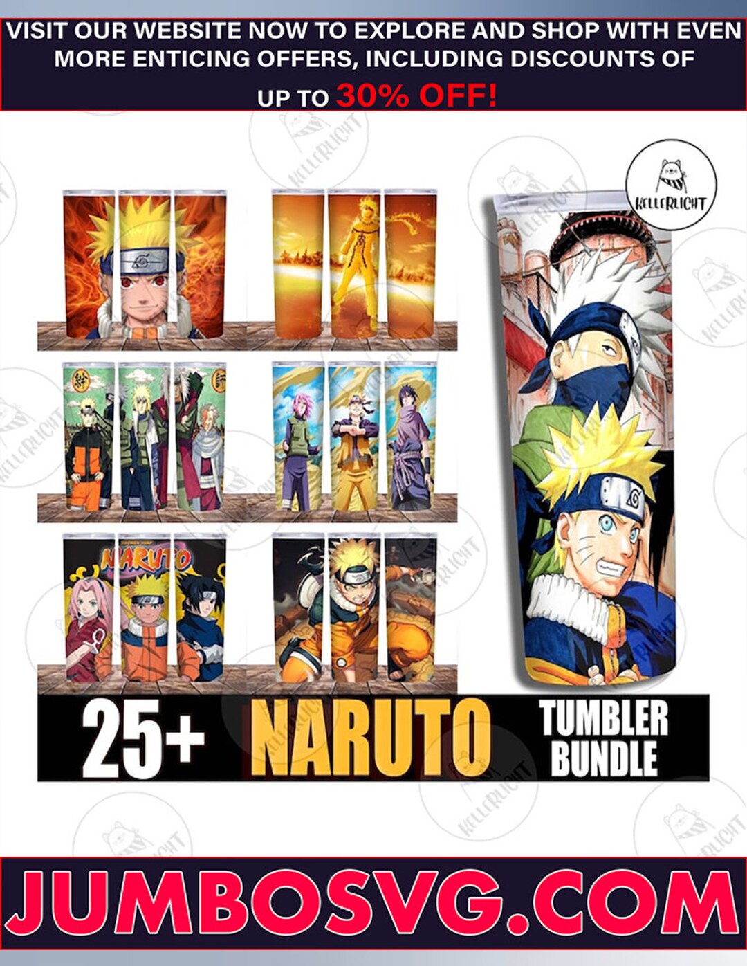 25 Naruto Tumbler Bundle, Tumbler 20oz Skinny Sublimation, Bundle ...