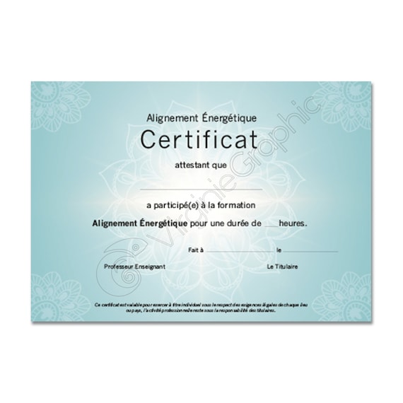 Blue Energy Alignment Certificate Pdf to Print Introductory | Etsy