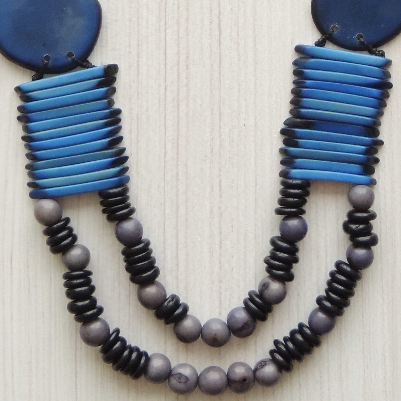 Tagua necklace organic tagua jewelry blue gray | Etsy