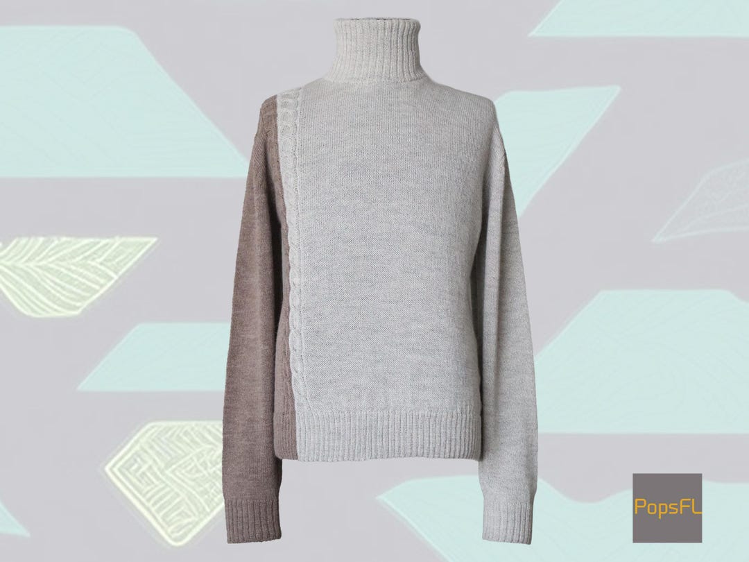 Men's Alpaca Sweater, Two Collor Design Pullover With High Collar and ...