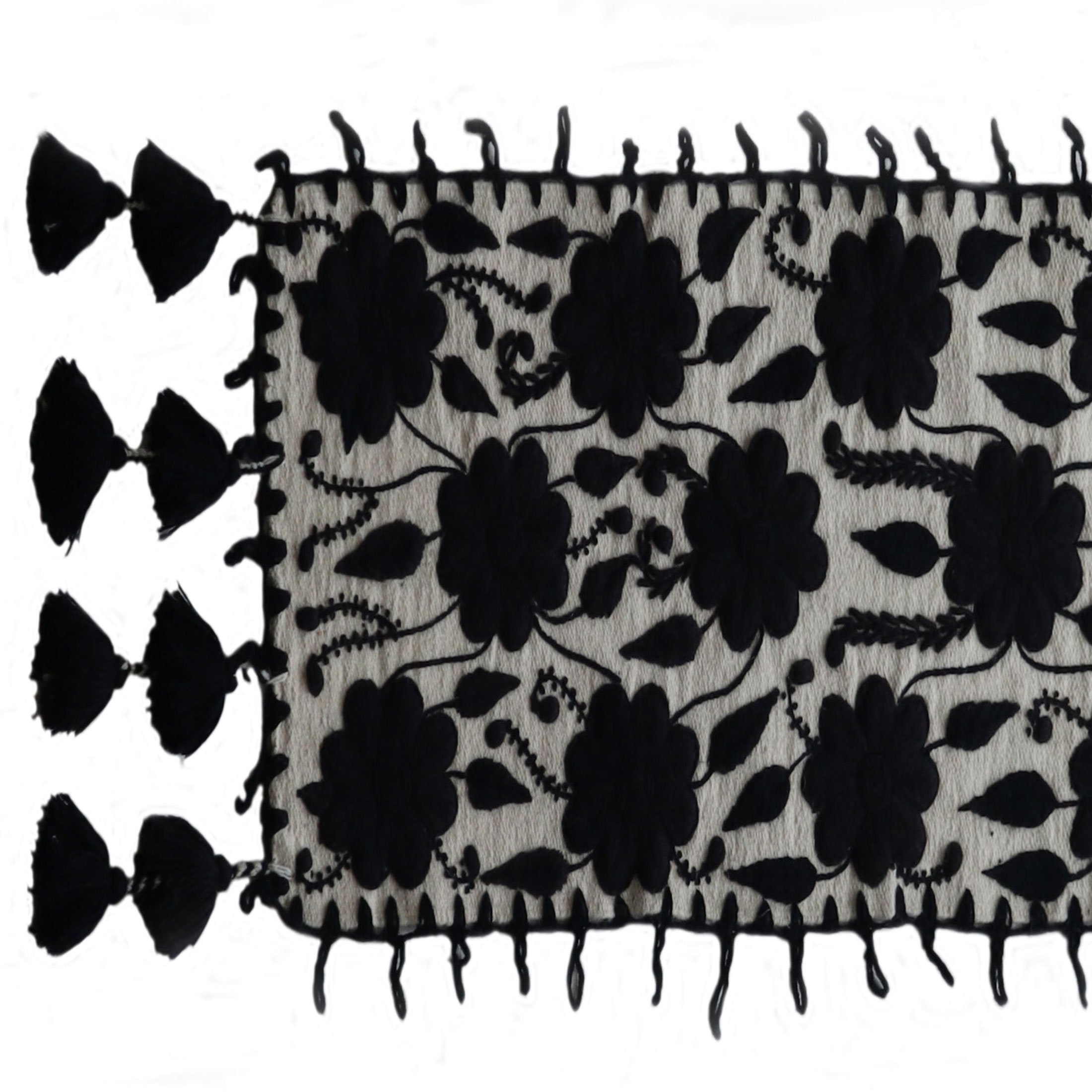 Embroidered Table Runner / Bed Runner Black-white Embroidered - Etsy