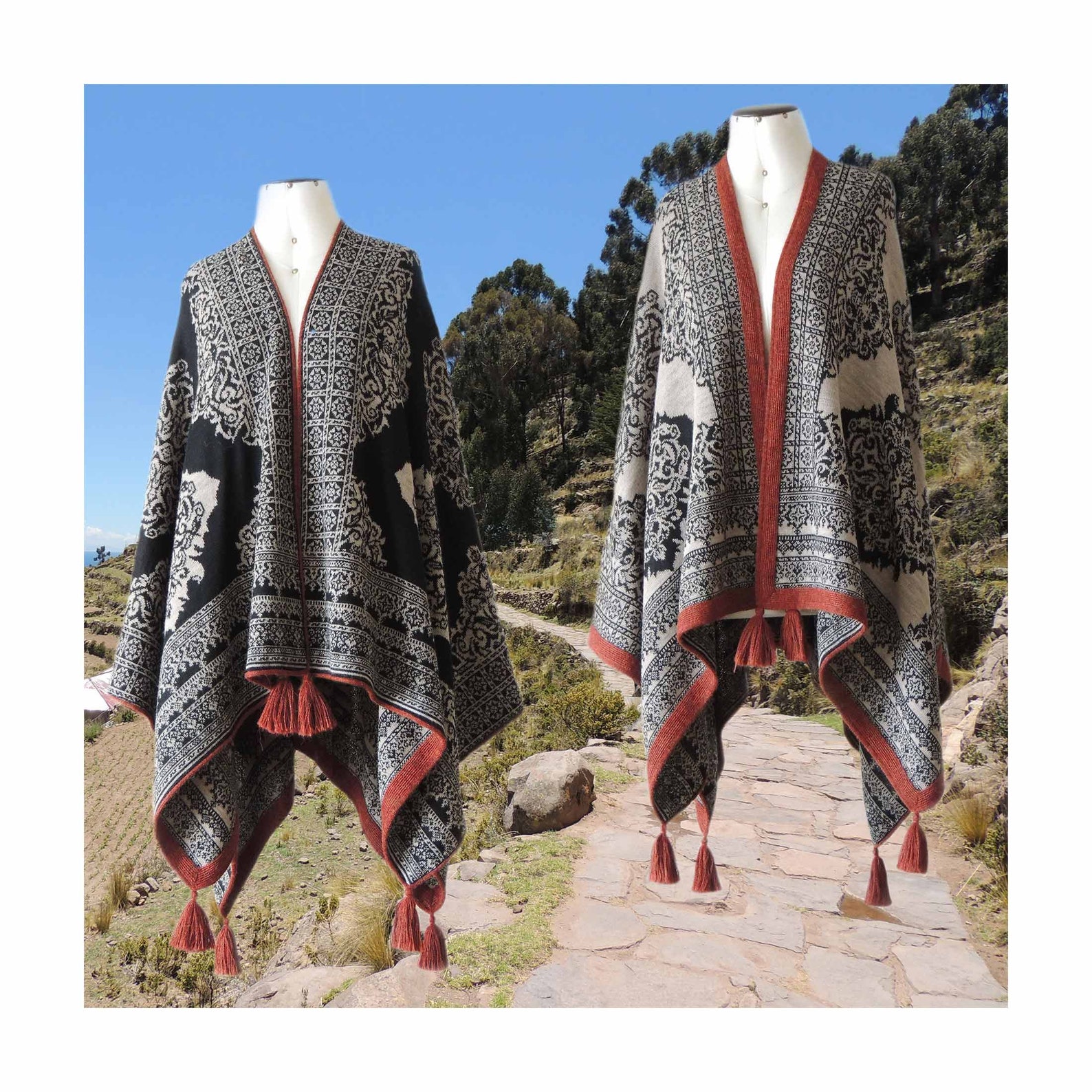 Ruana Wrap Baby Alpaca Jacquard Knitted With Pattern - Etsy