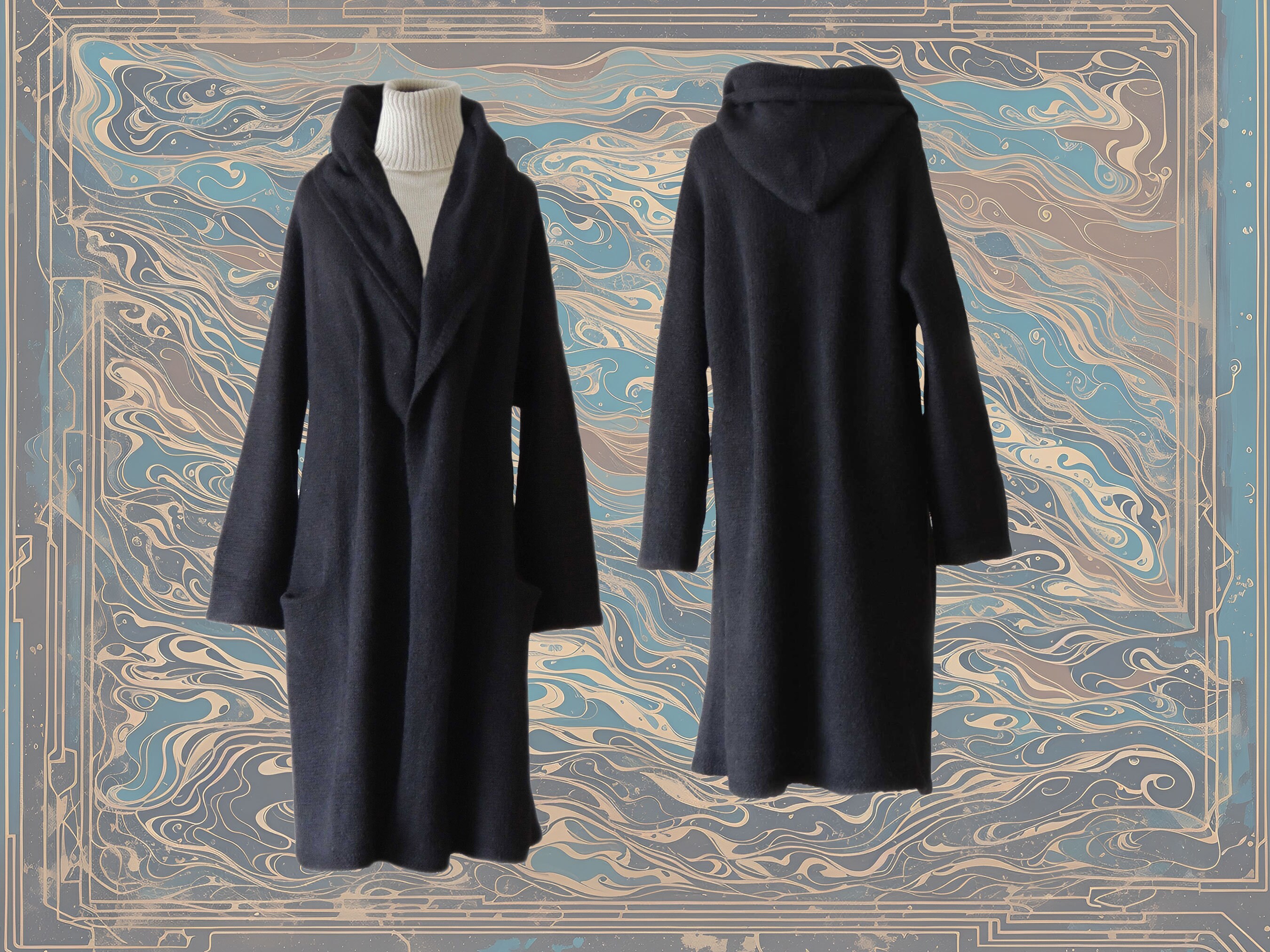 Capote Coat Alpaca Felted, Black, Cardigan Hand Knitted Oversized ...