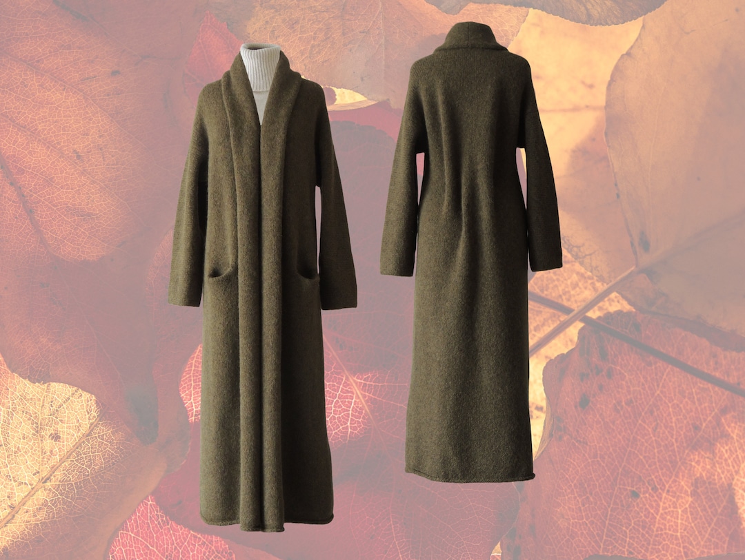 Capote Coat Alpaca Felted, Military Green, Cardigan Hand Knitted ...