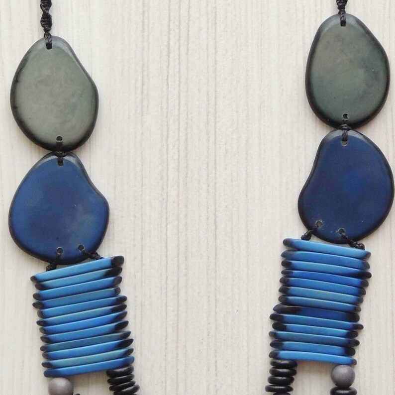 Tagua Necklace Organic Tagua Jewelry Blue Gray - Etsy