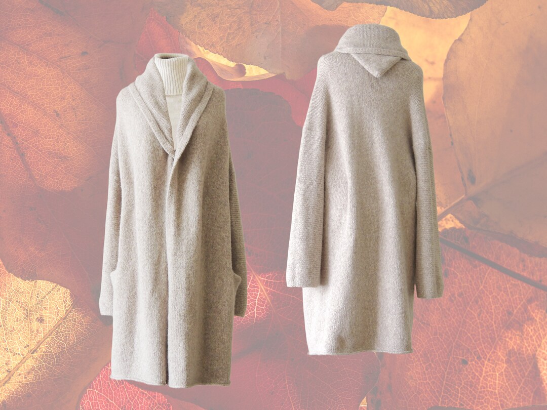 Capote Coat Alpaca Felted, Oatmeal Cardigan Hand Knitted Oversized ...