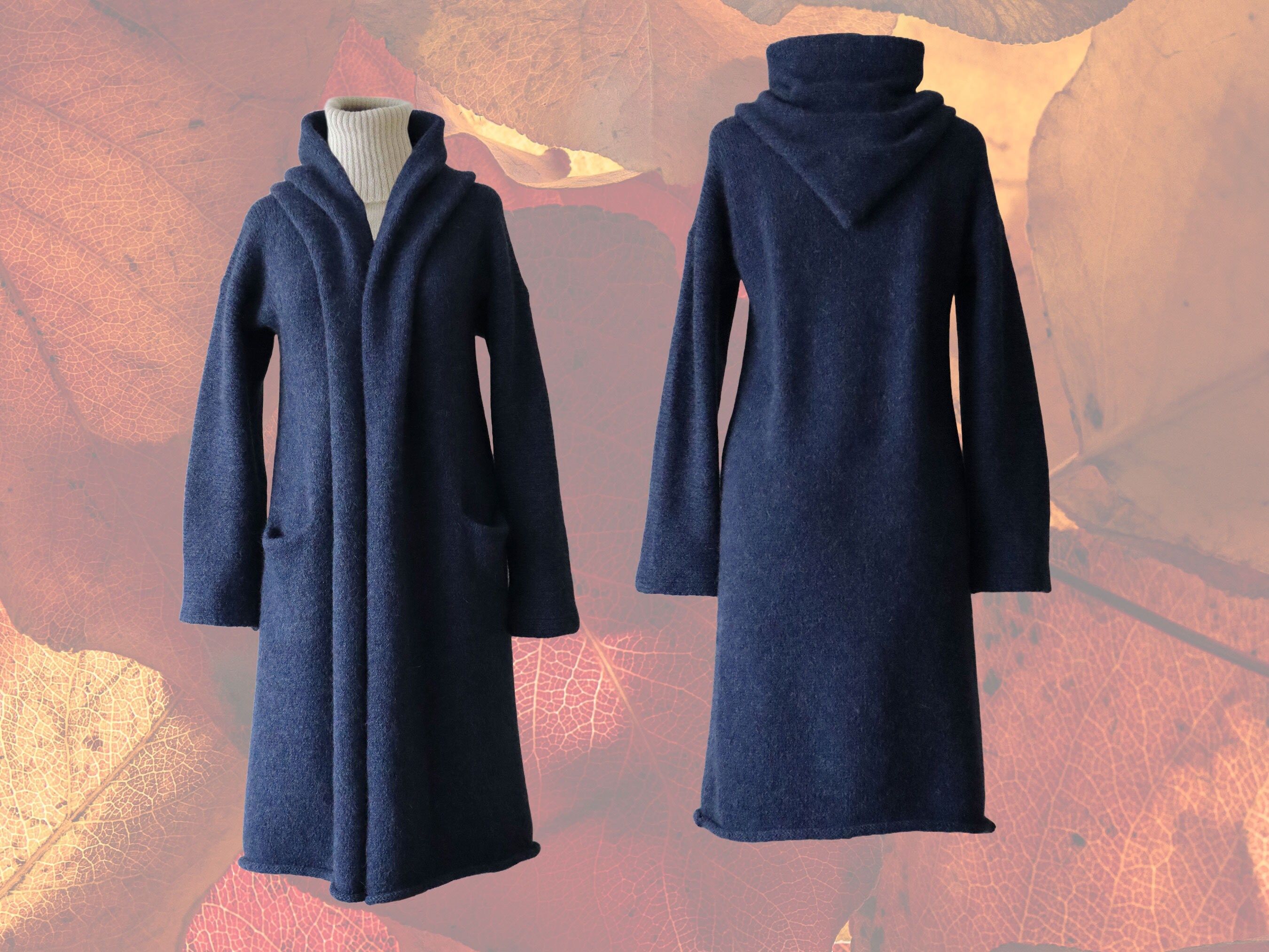 Capote Coat Alpaca, Felted Jeans Blue Cardigan Melange, Oversized ...