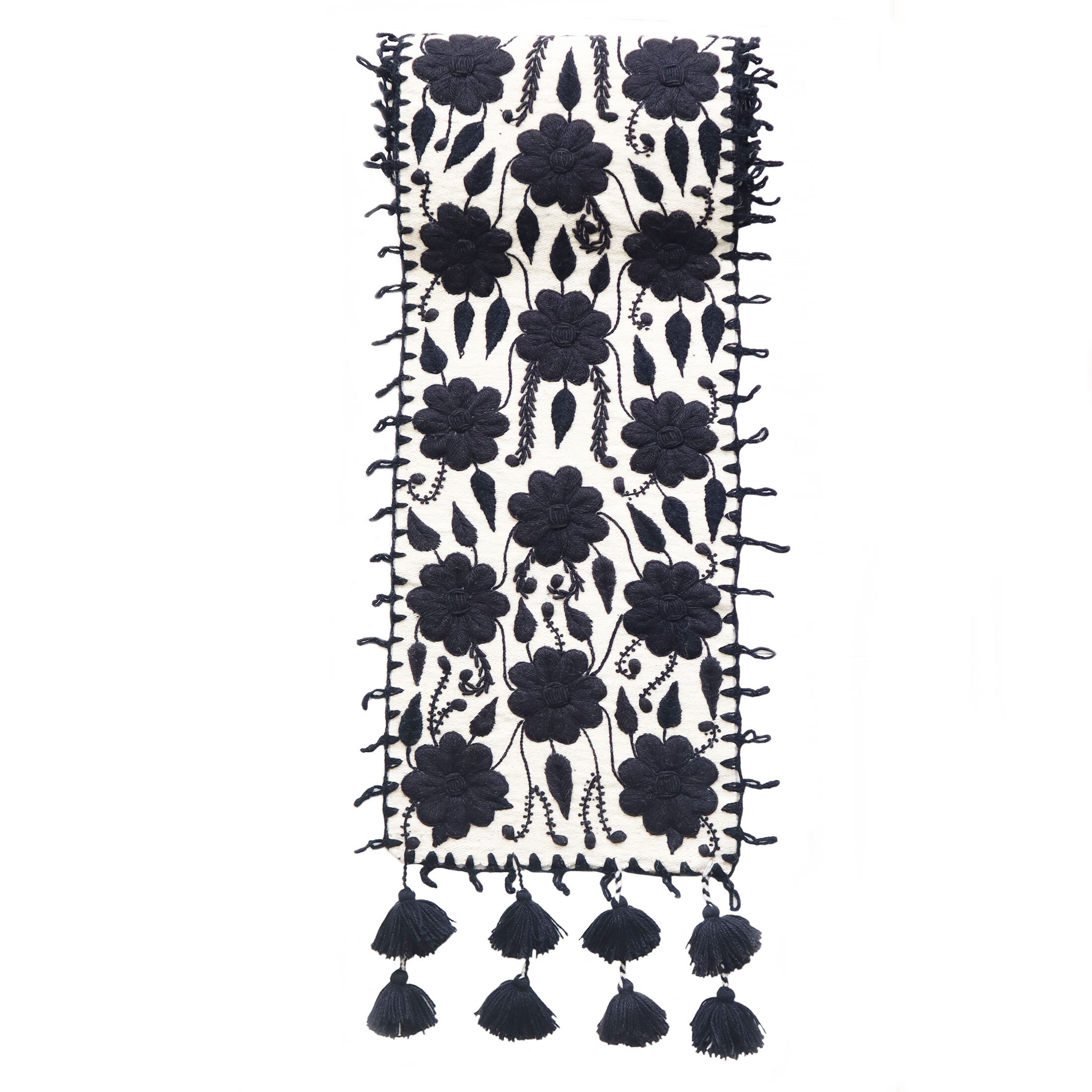 Embroidered Table Runner / Bed Runner Black-white Embroidered - Etsy