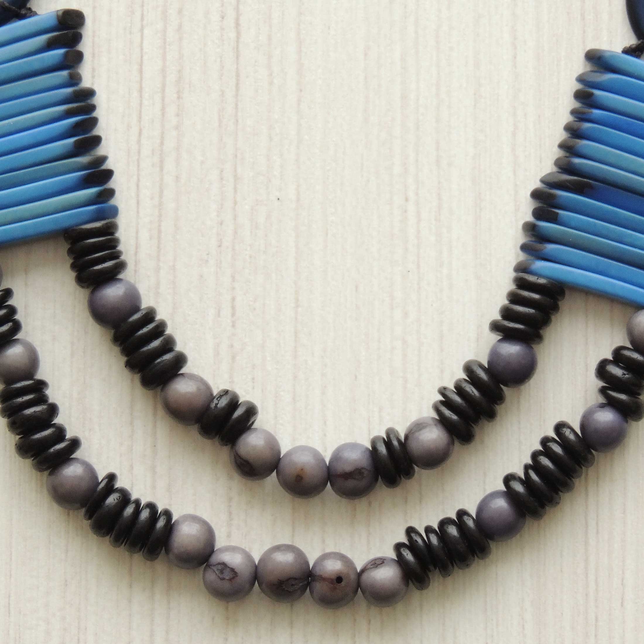 Tagua necklace organic tagua jewelry blue gray | Etsy