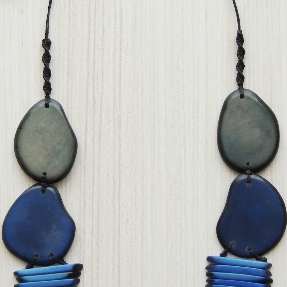 Tagua necklace organic tagua jewelry blue gray | Etsy