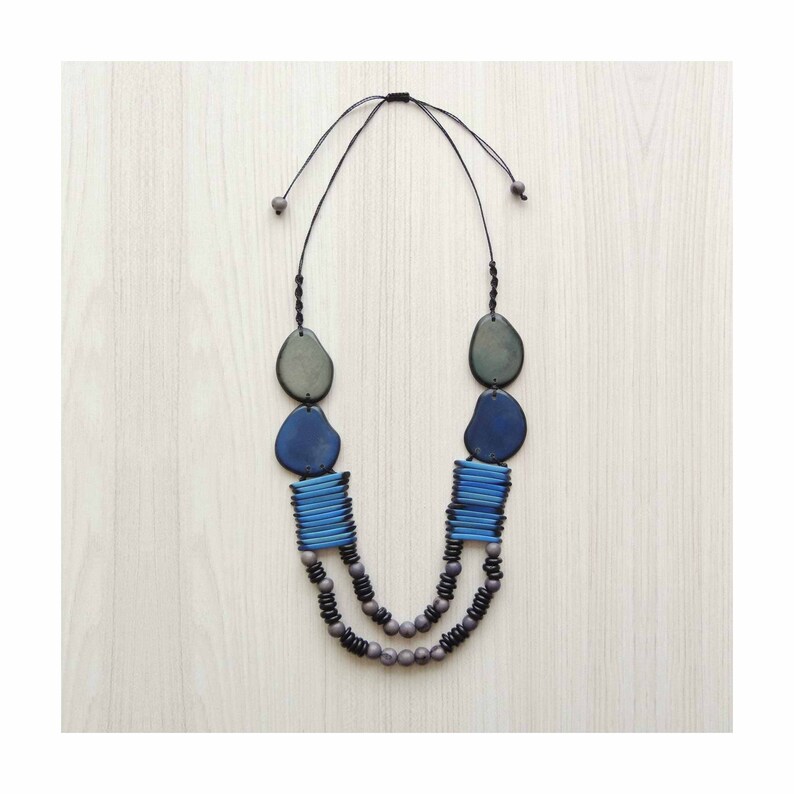 Tagua Necklace Organic Tagua Jewelry Blue Gray - Etsy