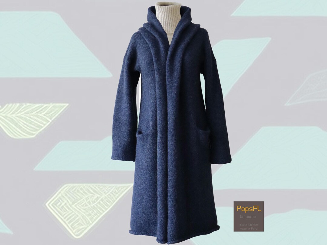 Capote Coat Alpaca, Felted Jeans Blue Cardigan Mélange, Oversized ...