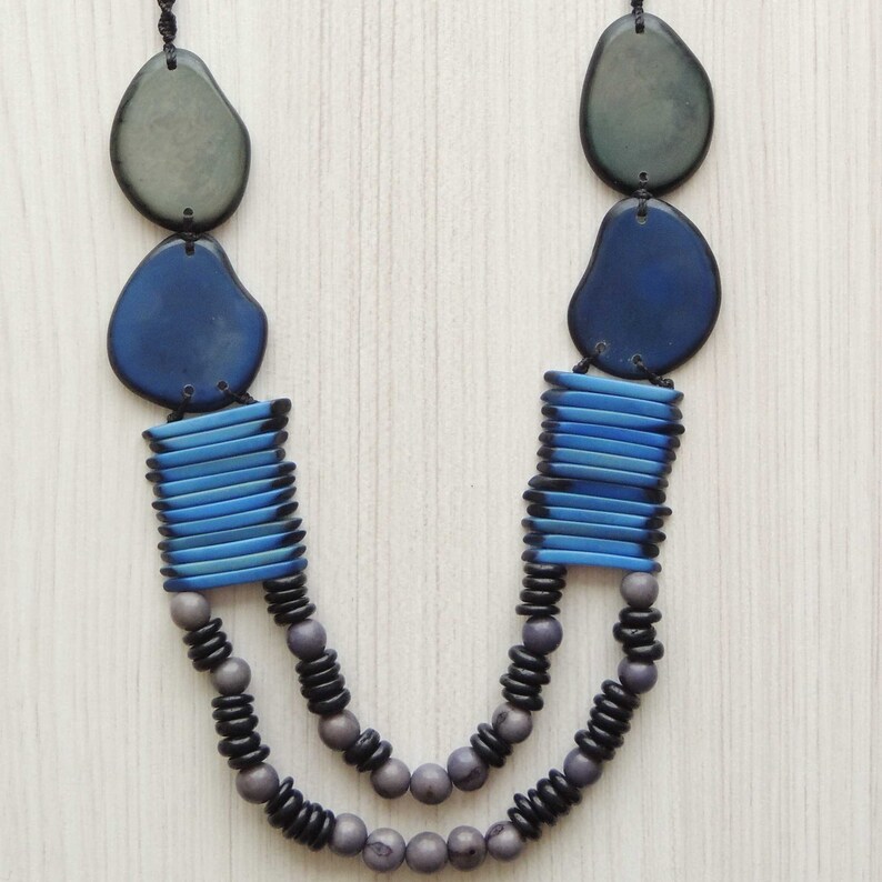 Tagua Necklace Organic Tagua Jewelry Blue Gray - Etsy