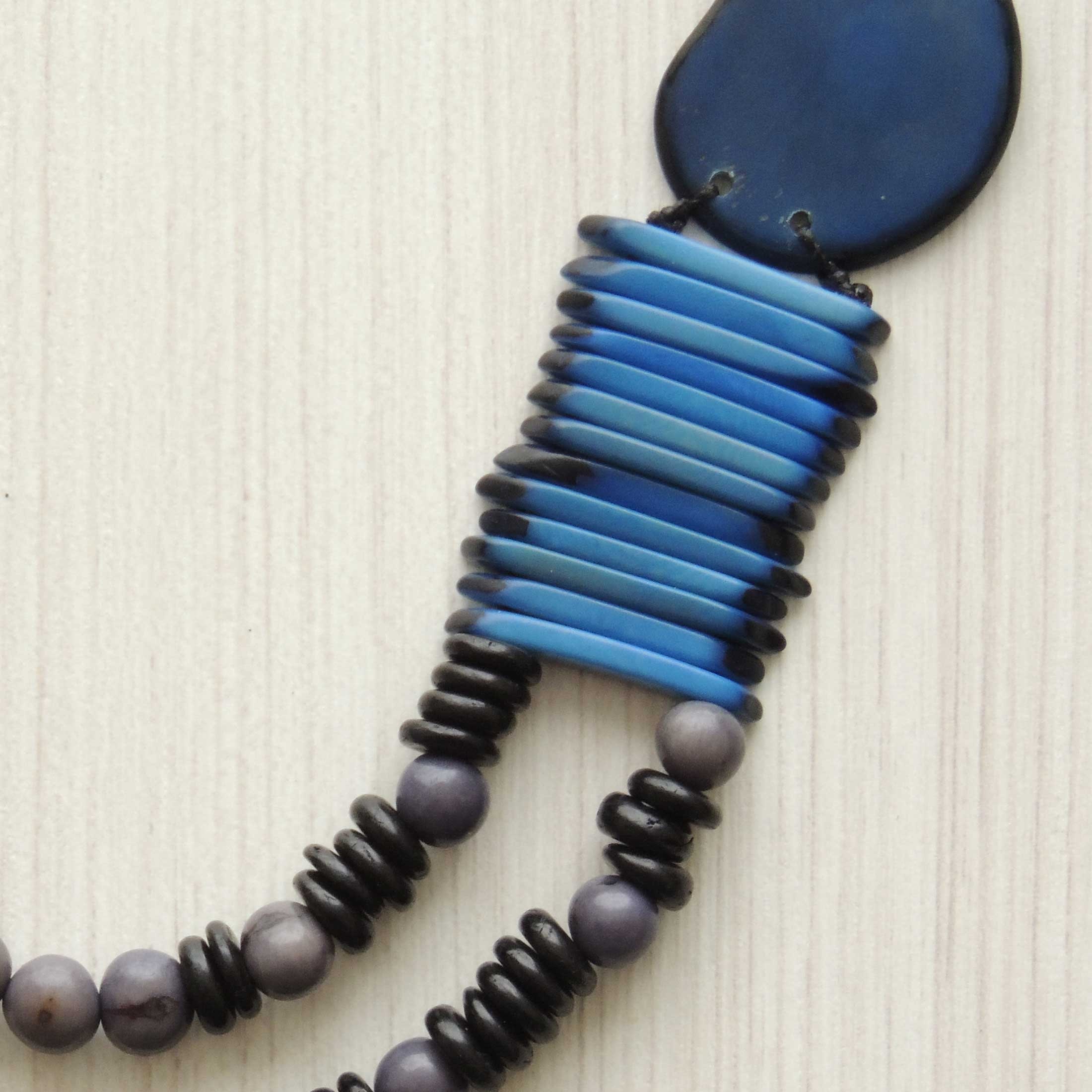 Tagua necklace organic tagua jewelry blue gray | Etsy