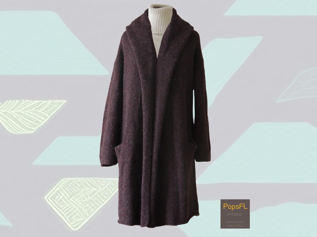 Alpaca Capote Coat, Felted Color Grapes | Oversized Hooded Cardigan ...