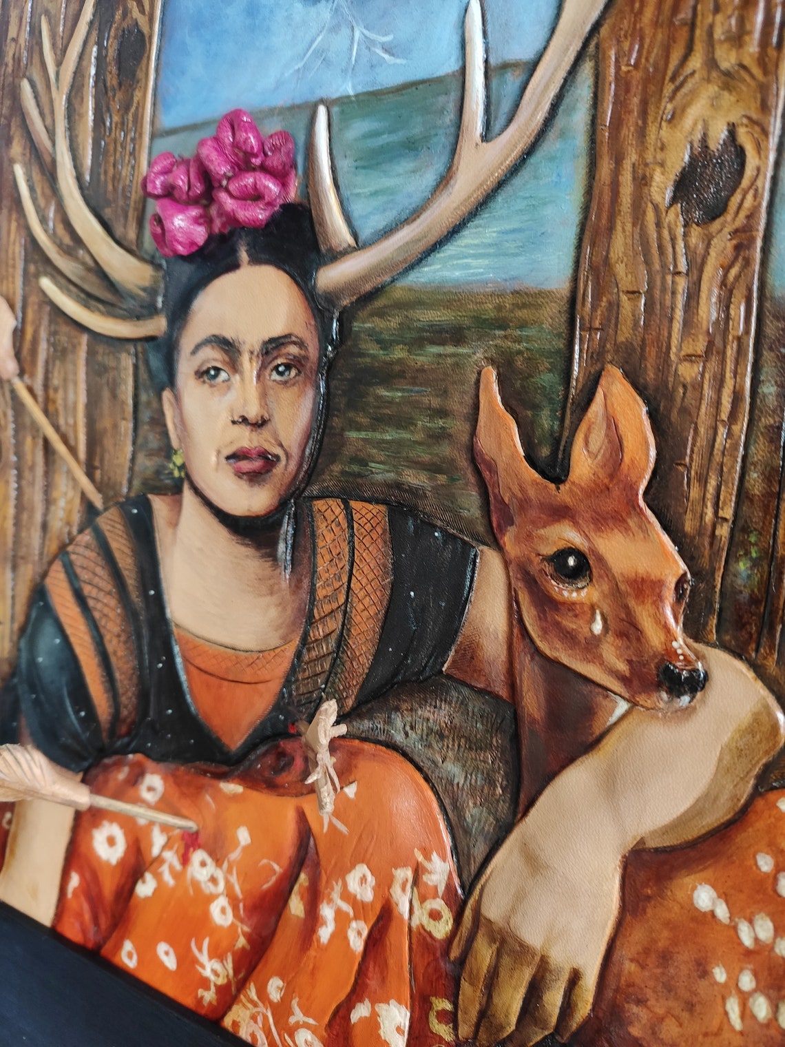 Frida Kahlo tableau original portrait en cuir repoussé - Etsy France