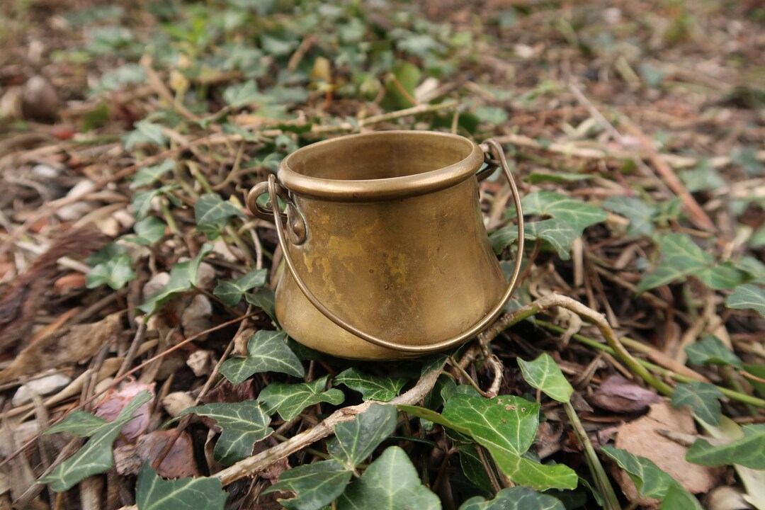 Flared Witch Cauldron for Altar and Ritual, Small Vintage Bronze ...