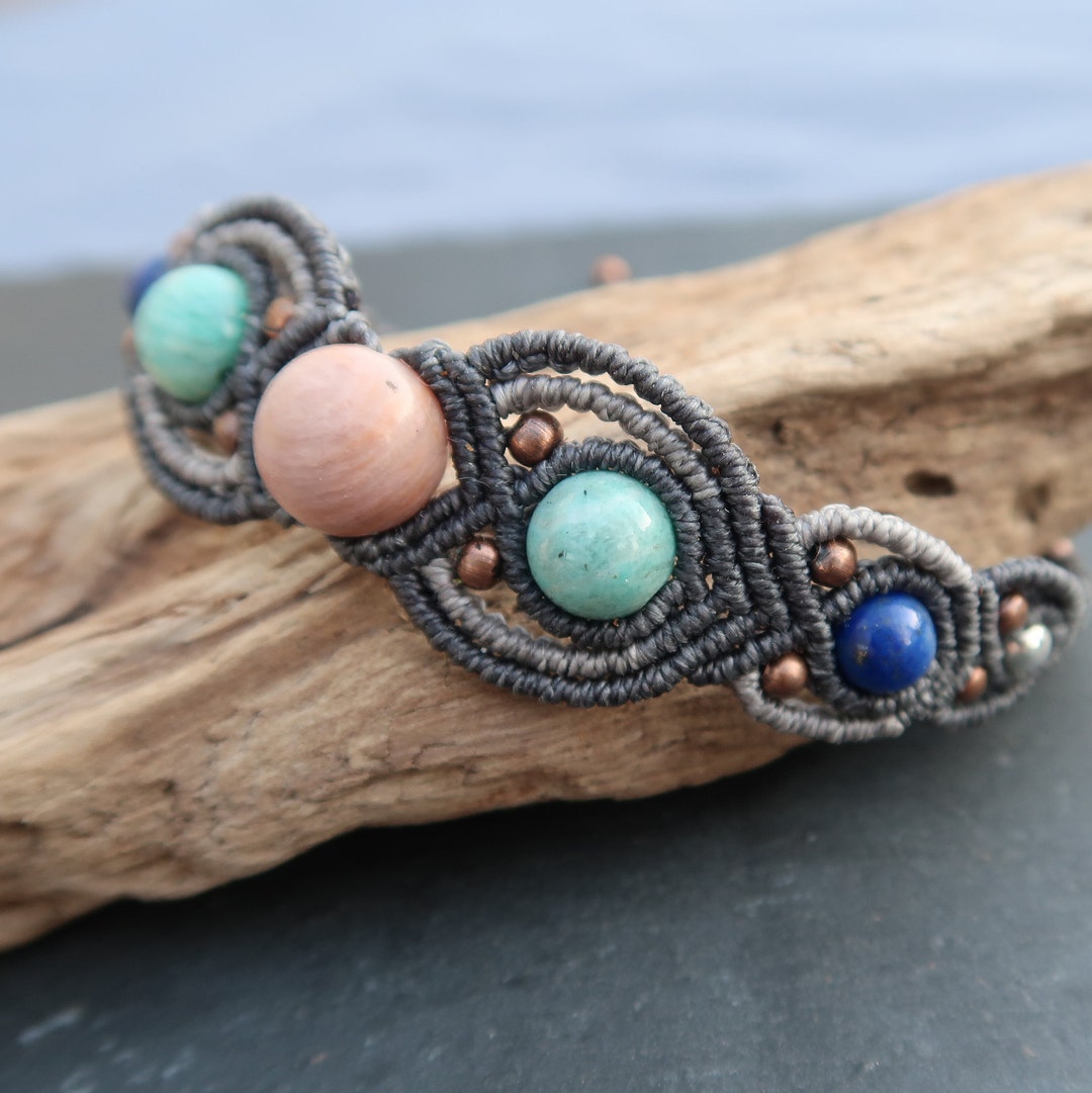 Handwoven Boho Natural Stone Bracelet, Woven Designer Bracelet, Natural ...