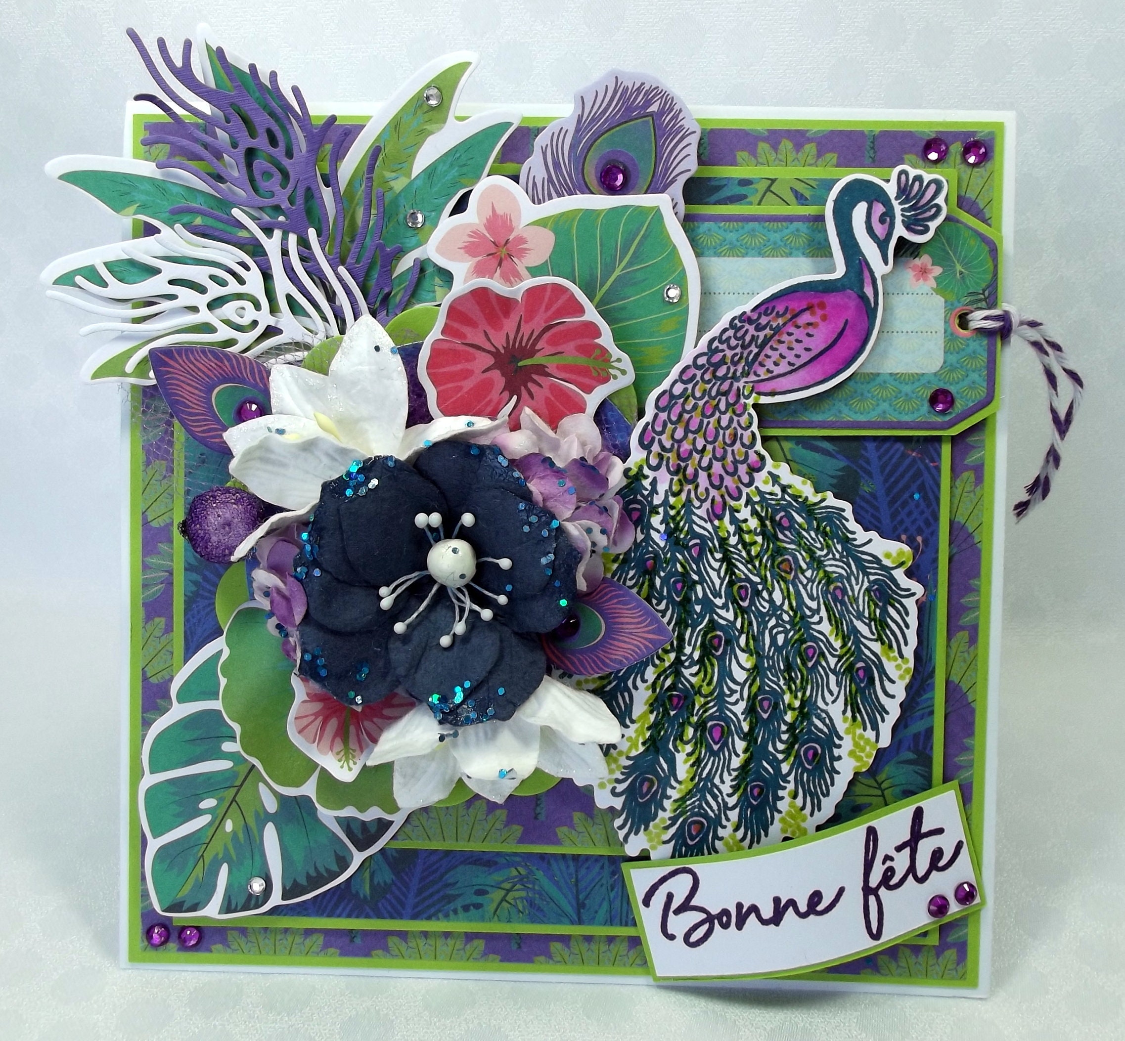 Happy Holiday Card Handmade Peacock Theme Handmade Flower Etsy
