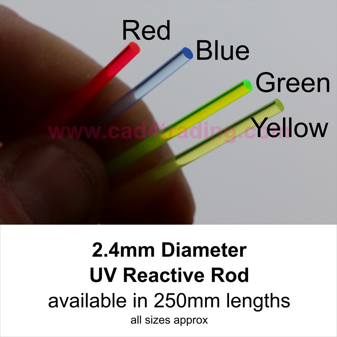 2.4mm Diameter Acrylic UV Reactive Rod 250mm Length Approx Choice of ...