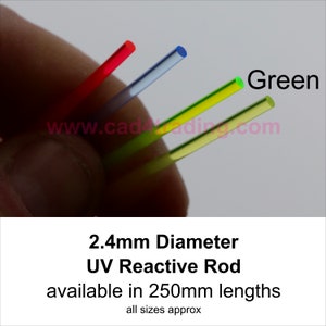 2.4mm Diameter Acrylic UV Reactive Rod 250mm Length Approx Choice of ...