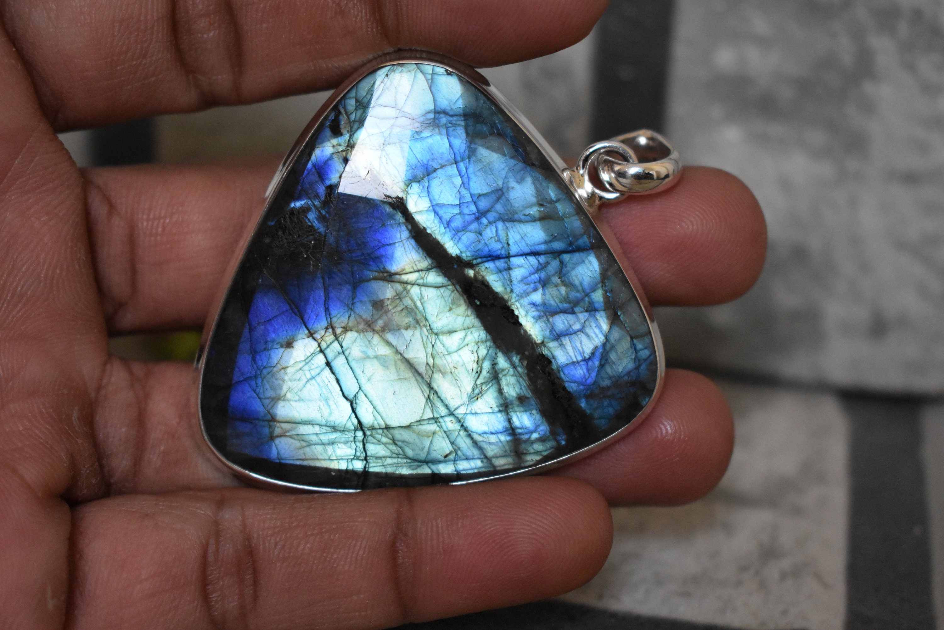 925 Silver Natural Blue Labradorite Pendant-blue Labradorite - Etsy