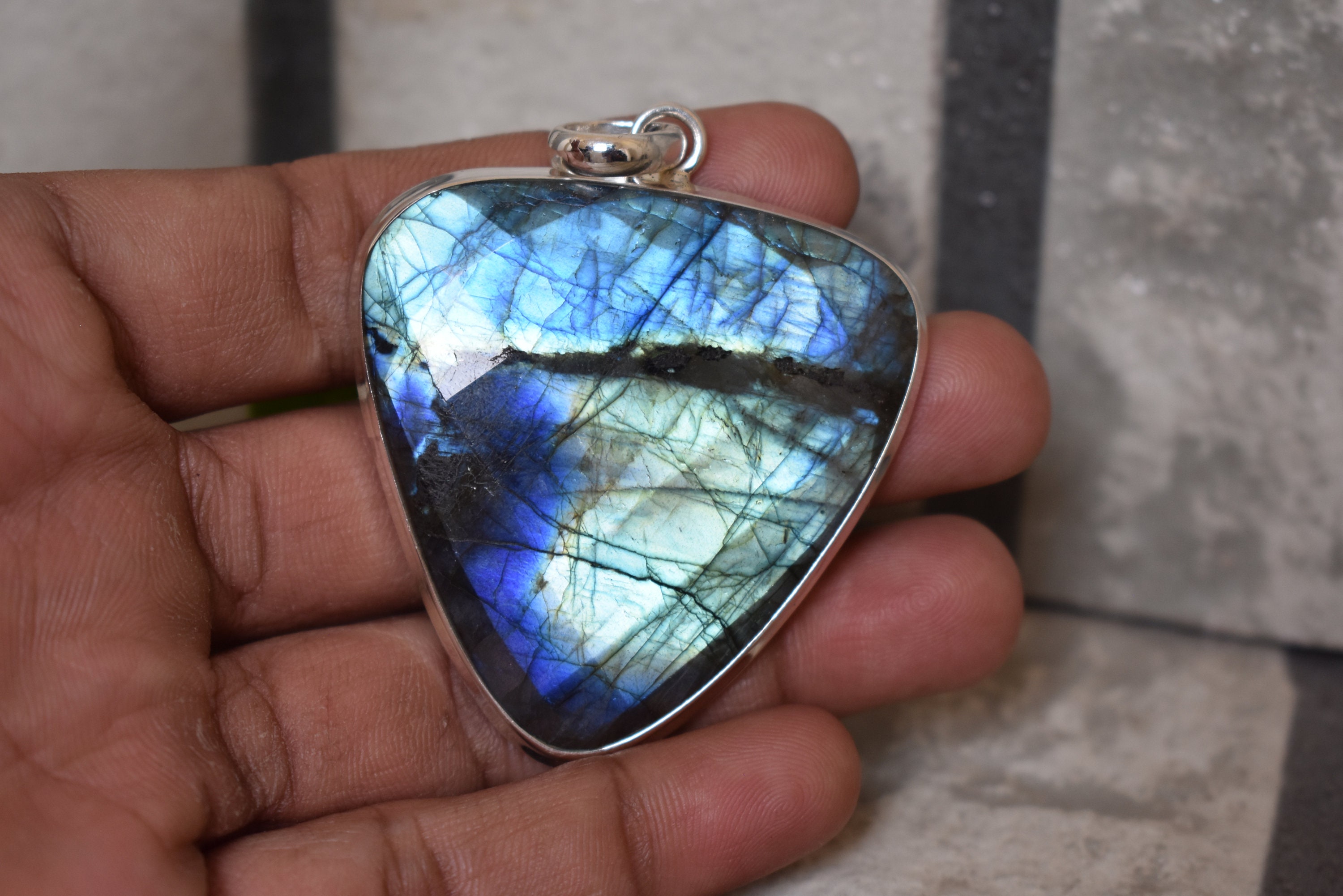 925 Silver Natural Blue Labradorite Pendant-blue Labradorite - Etsy