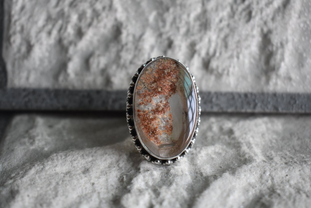 925 Silver Natural Lodolite Ring-natural Garden Quartz Ring-garden ...