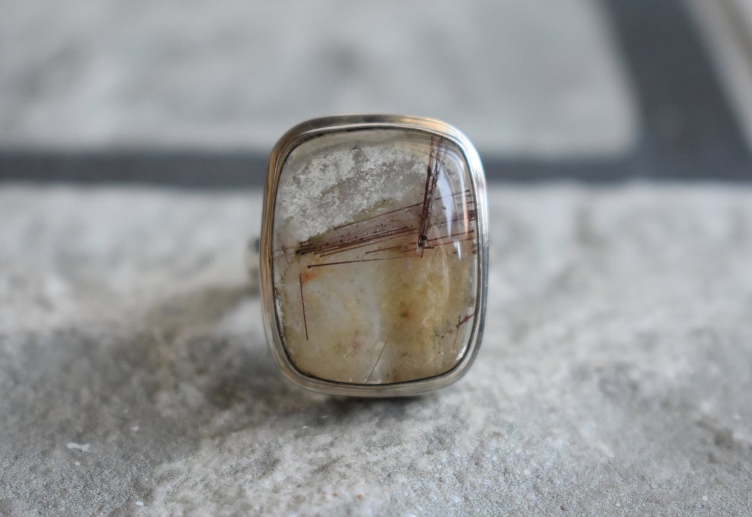 925 Silver Natural Lodolite Ring-natural Garden Quartz Ring-natural ...