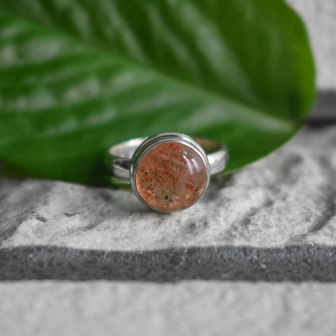 Handmade 925 Silver Ring: Natural Sparkling Sunstone, 10mm - Etsy