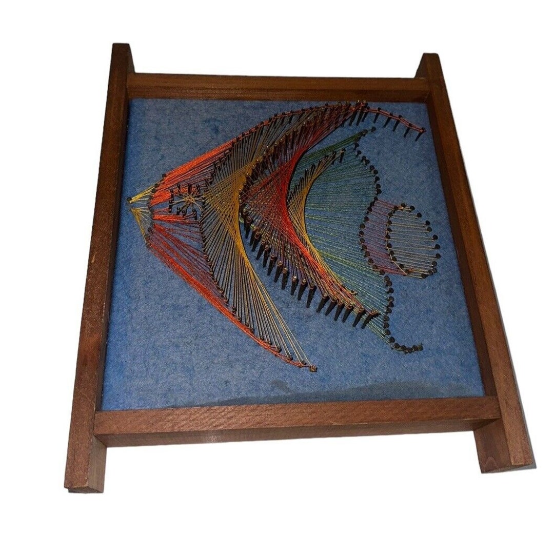 Vintage Pin and Thread Art Fish Wall Decor BOHO Hanging Nail String Art ...