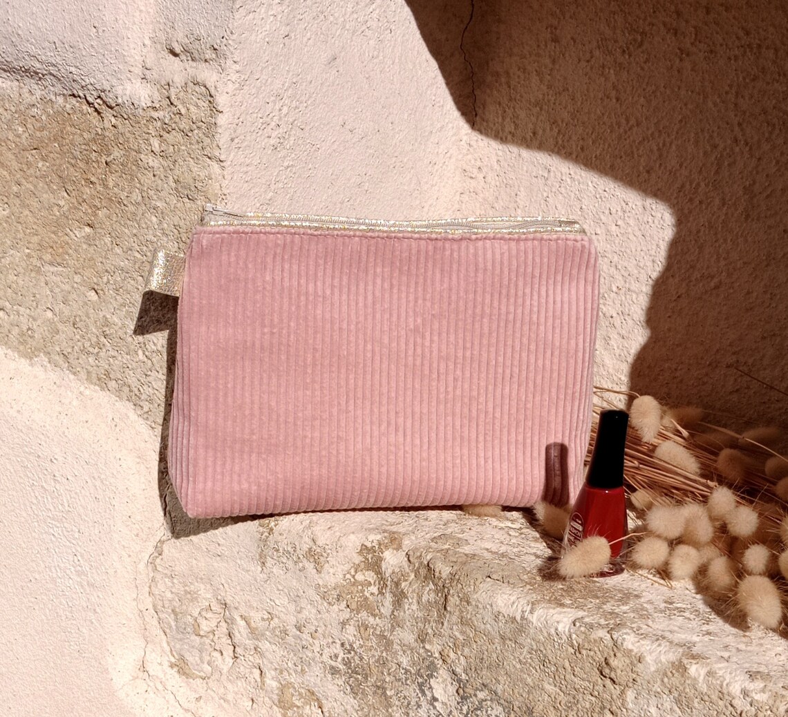 Pink Corduroy Pouch, Gold Piping, Ideal Makeup Bag for Storing Your ...