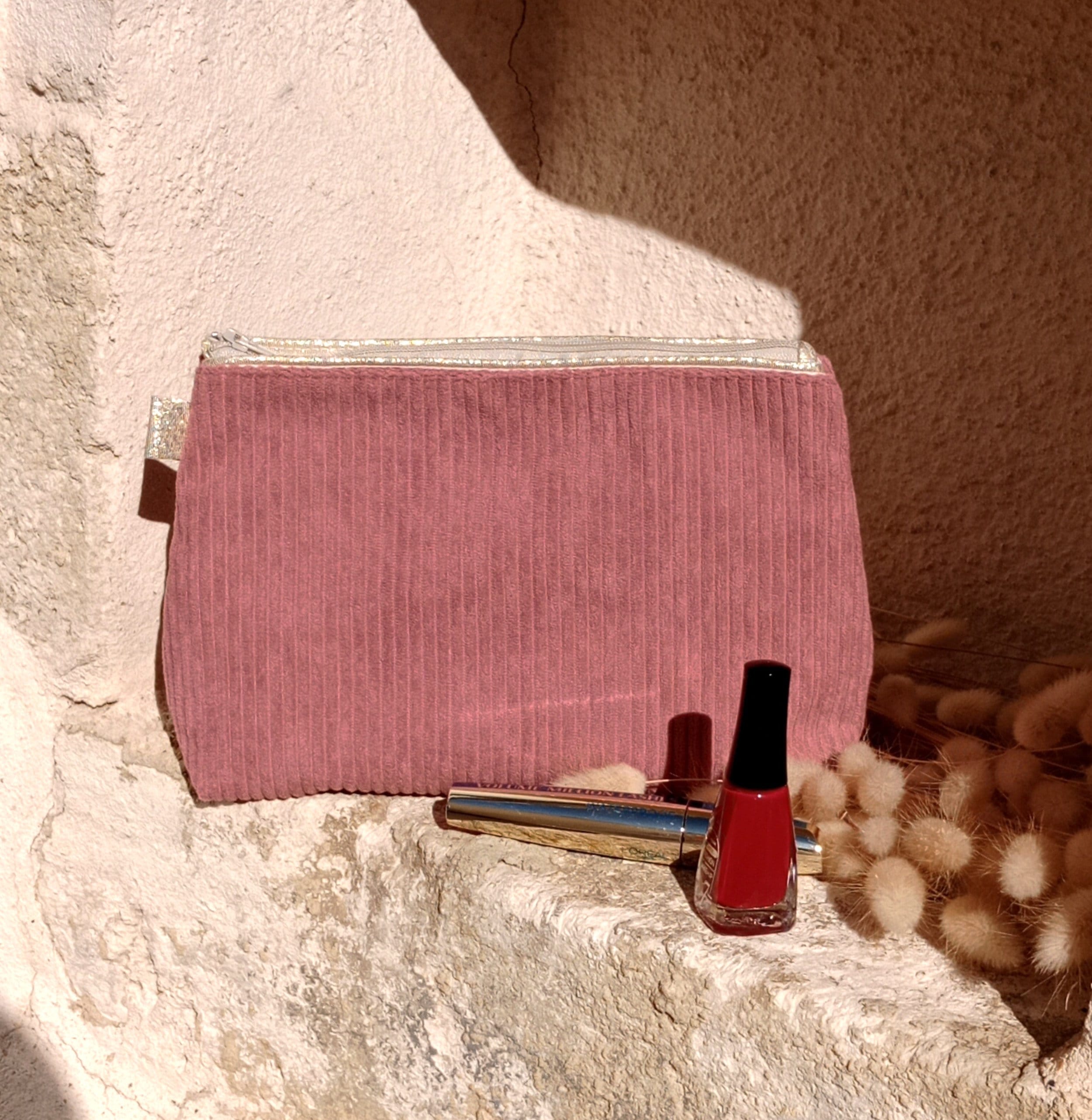 Old Pink Corduroy Pouch, Gold Piping, Ideal Makeup Bag for Storing Your ...