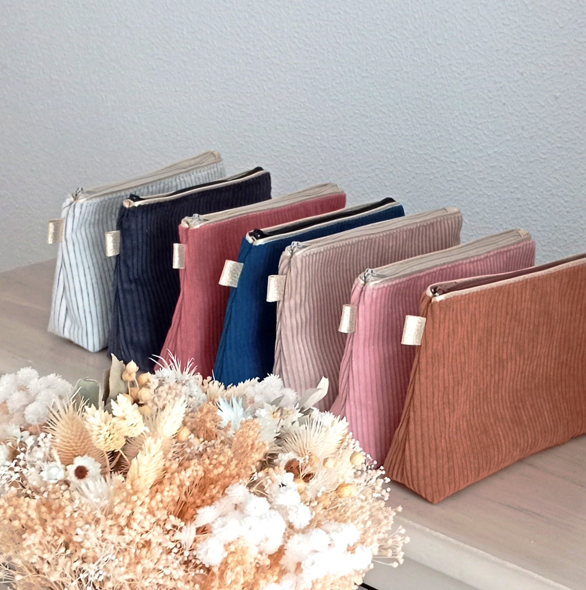 Pink Corduroy Pouch, Gold Piping, Ideal Makeup Bag for Storing Your ...