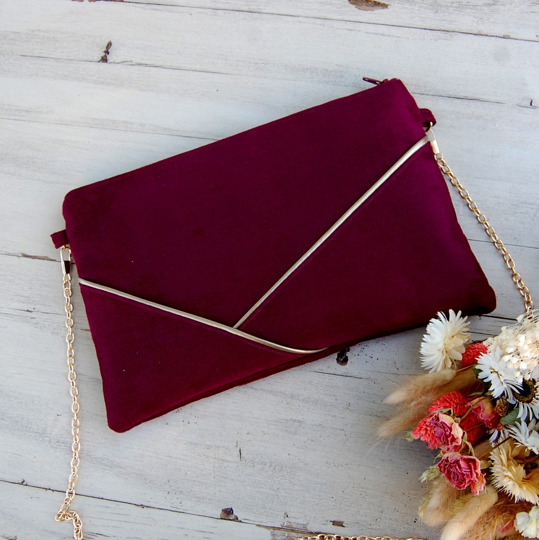 Wedding Pouch, Evening Pouch, Burgundy Bag Imitation Gold Leather ...