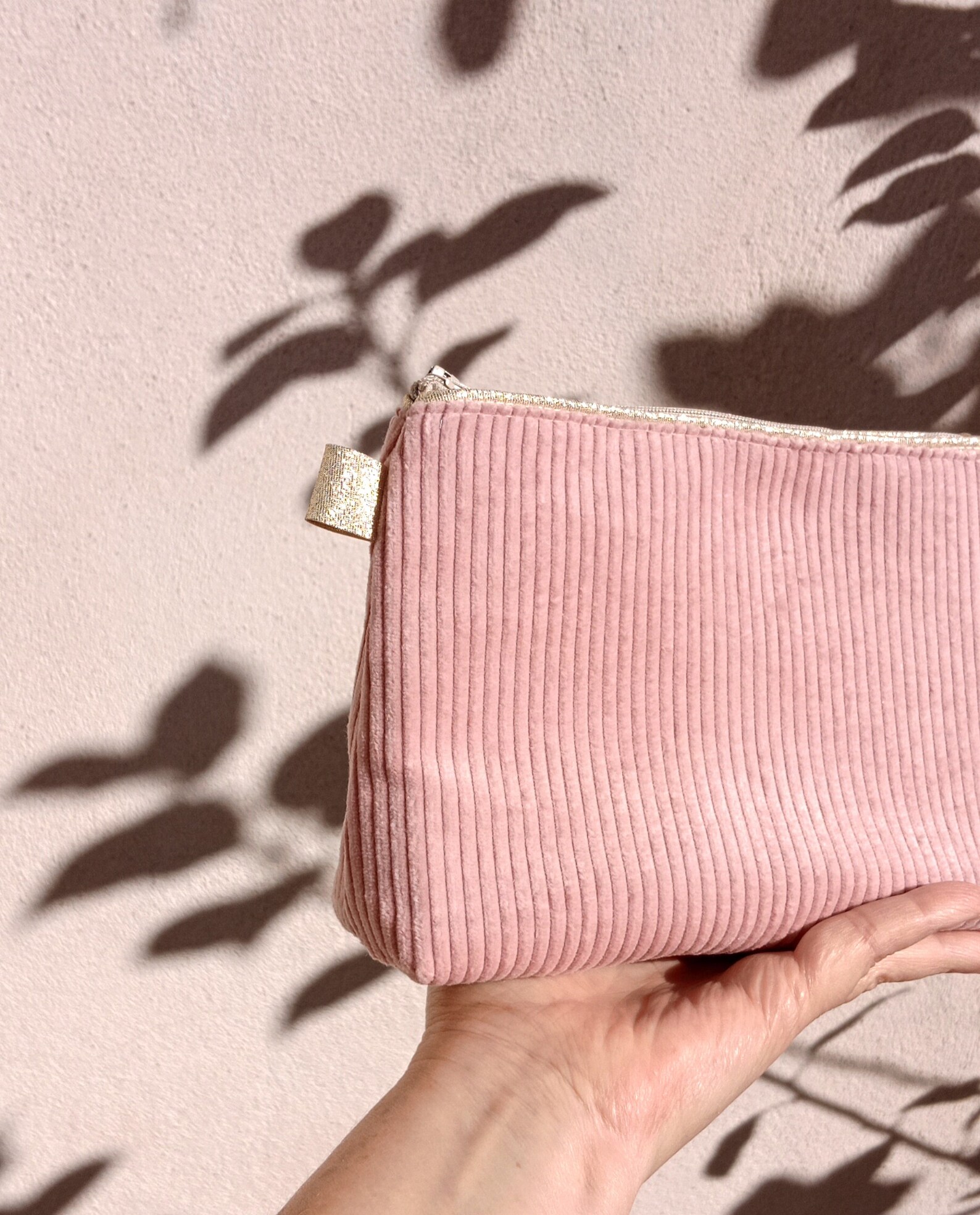 Pink Corduroy Pouch, Gold Piping, Ideal Makeup Bag for Storing Your ...