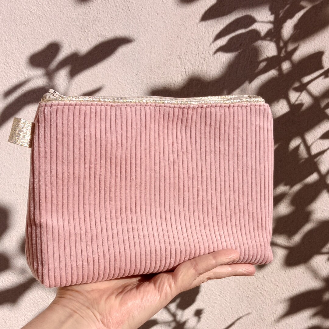 Pink Corduroy Pouch, Gold Piping, Ideal Makeup Bag for Storing Your ...