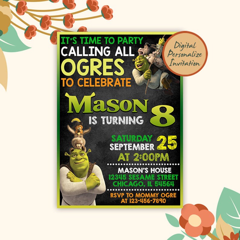 Shrek Invitation Digital, Shrek Party Decoration, Shrek Party ...